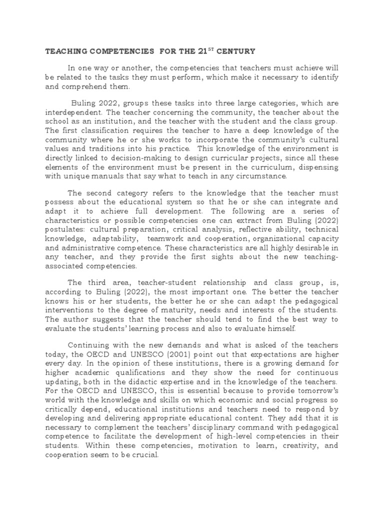 TEACHING COMPETENCIES FOR THE 21ST CENTURY RRL | PDF | Teachers | Vocational Education