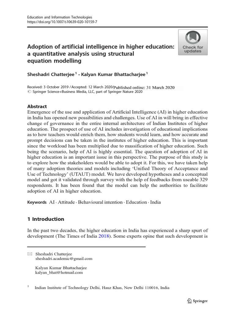 Adoption of Artificial Intelligence in Higher Education - A ...