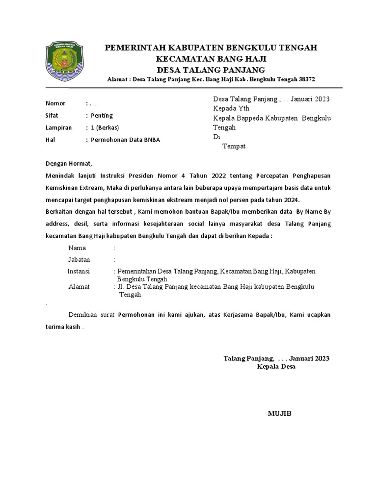 Surat Permohonan Data P3ke | PDF