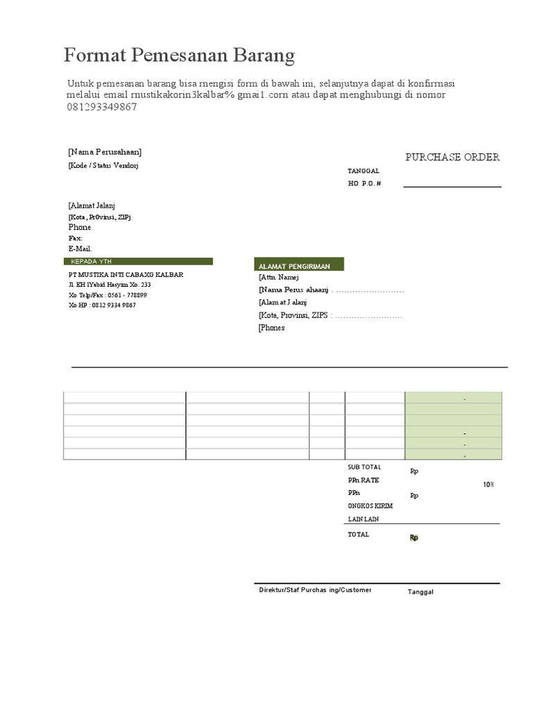 form pemesanan barang | PDF