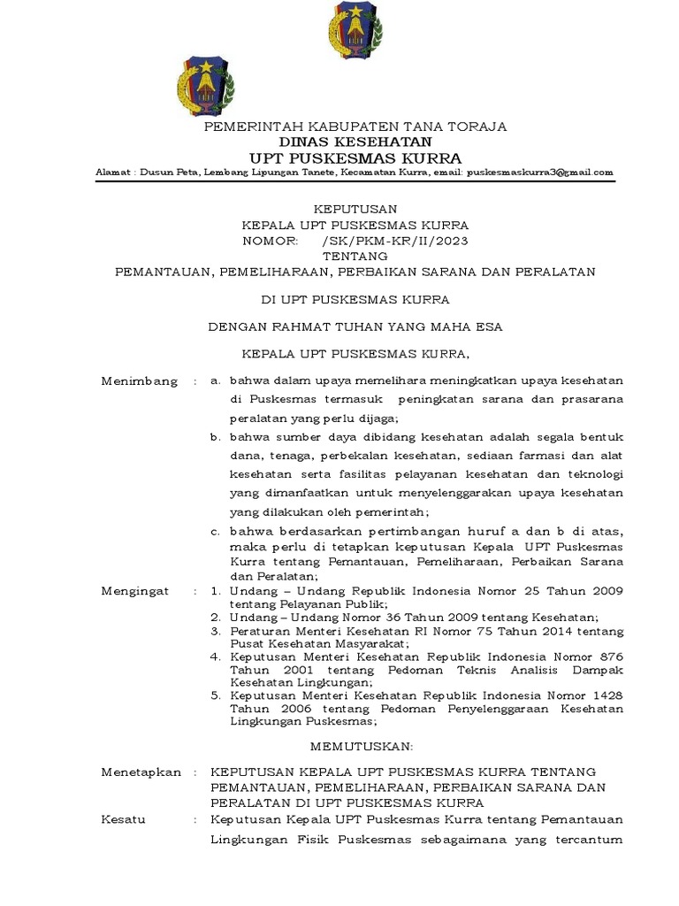 SK Pemantauan, Pemeliharaan, Perbaikan Sarana Dan Peraltan | PDF