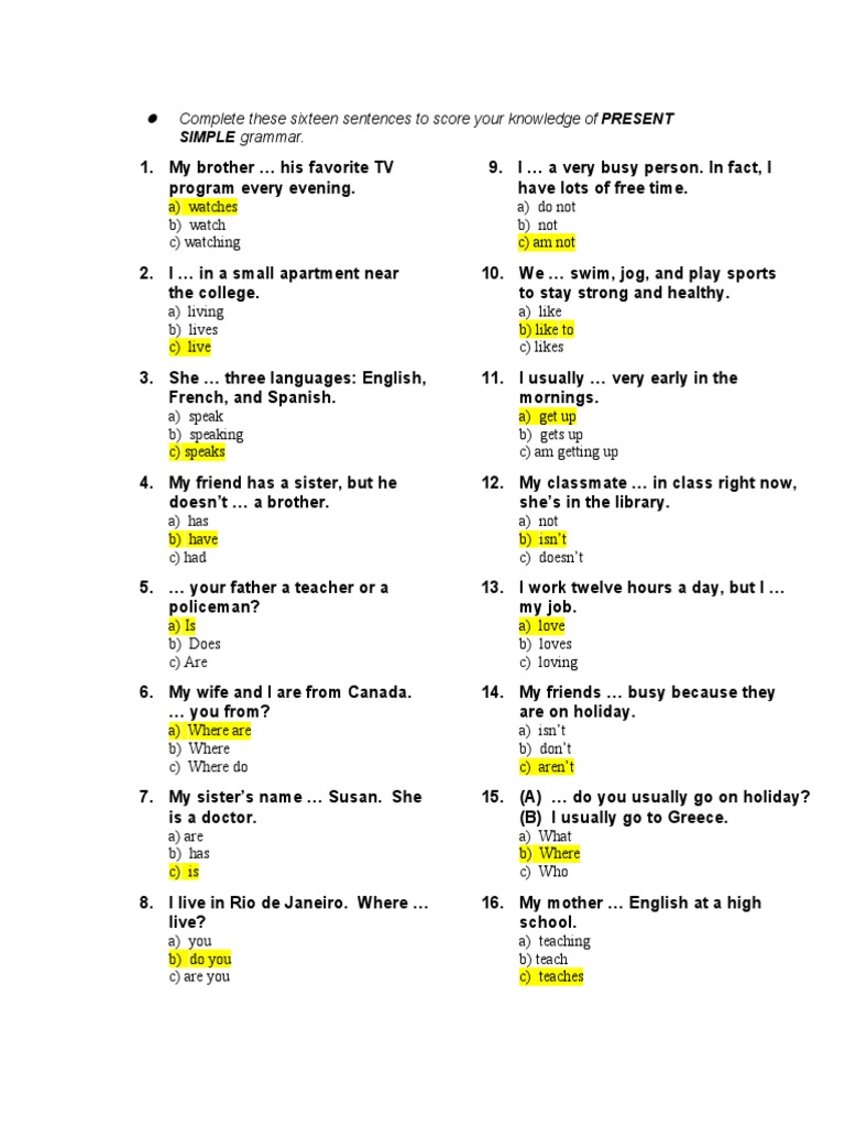 Quiz Present | PDF | Languages | Foreign Language Studies