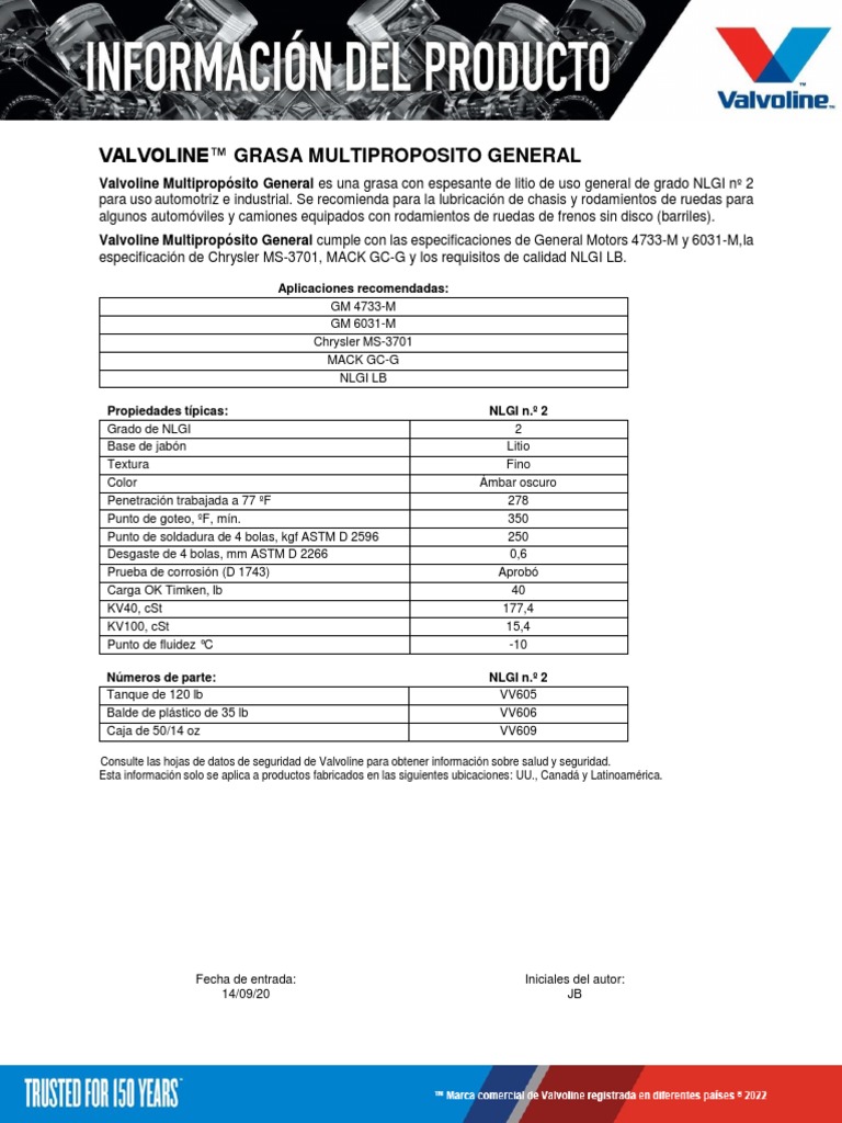 Grasa Multiproposito General | PDF | Vehículo de motor | Ingeniería ...