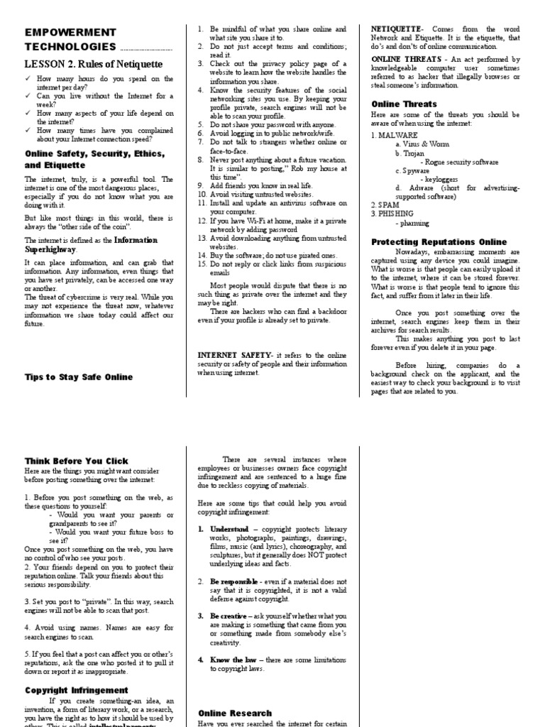 LESSON 2. Rules of Netiquette | PDF | Internet | Copyright