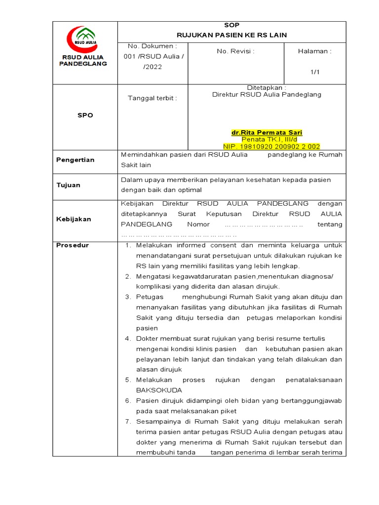 Spo Rujukan Pasien Ke Rs Lain Pdf