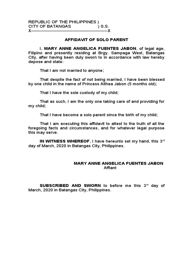 Solo Parent Affidavit | PDF