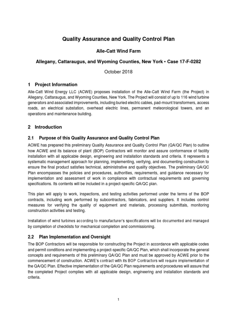 Quality Assurance and Quality Control Plan | PDF | Quality Assurance ...