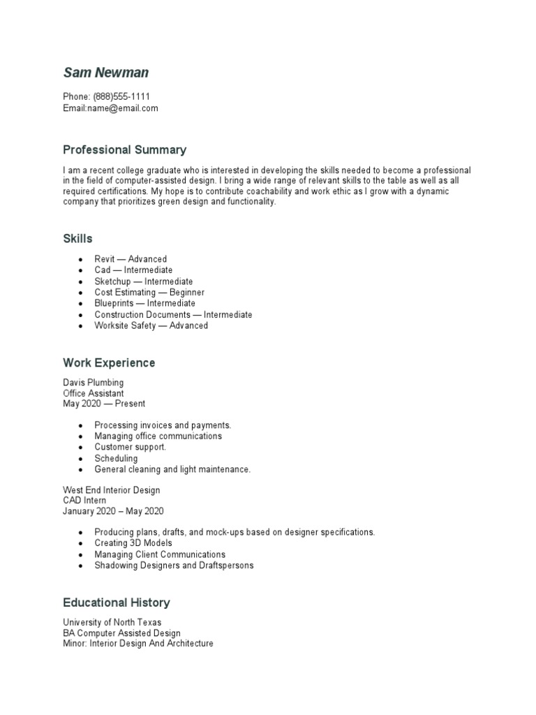 Fresher Resume Example | PDF