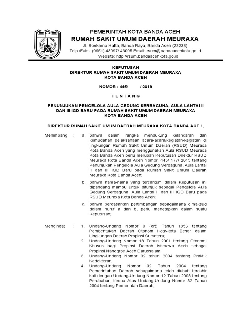 SK Pengelola Aula Gedung Serbaguna | PDF