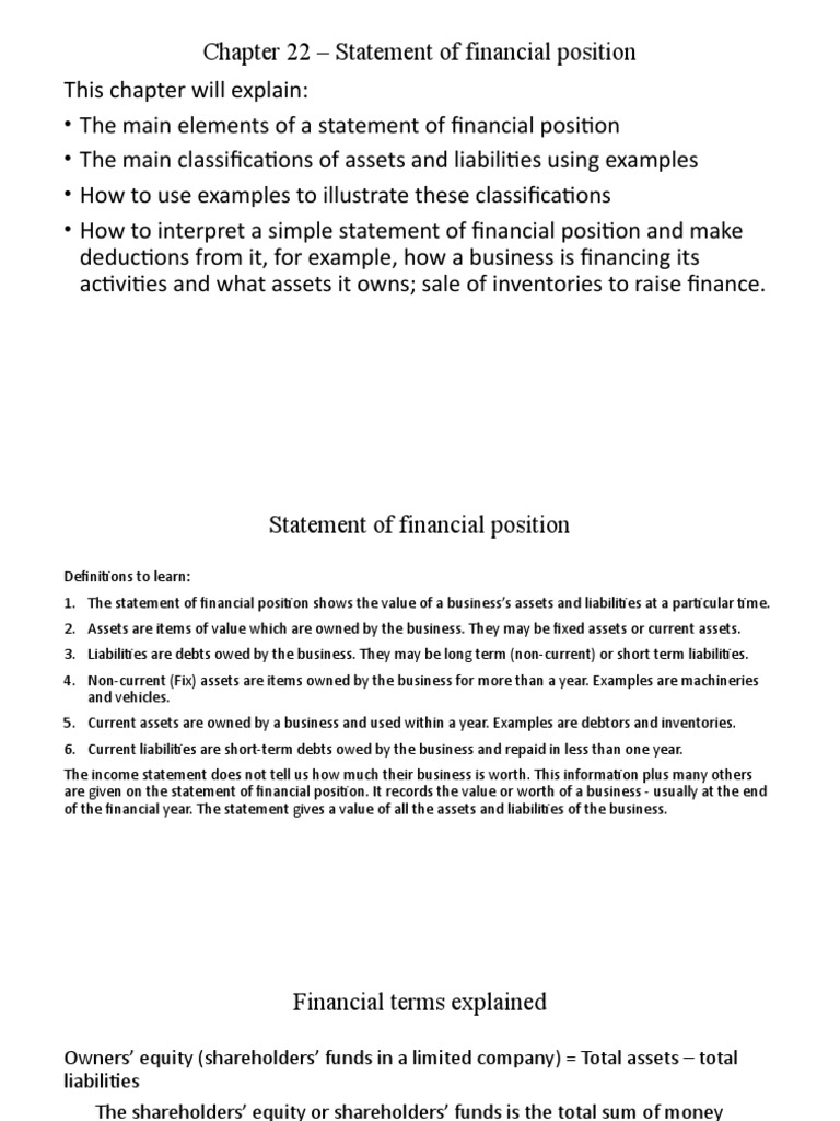 Business Studies Chapter 22 Statement of Financial Position | PDF ...