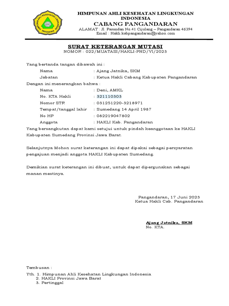 Rekom Mutasi Hakli | PDF