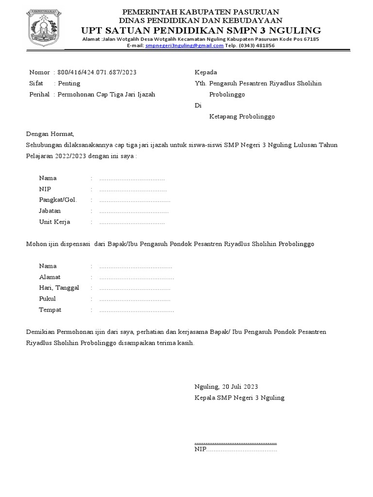 Surat Permohonan Cap 3 Jari | PDF