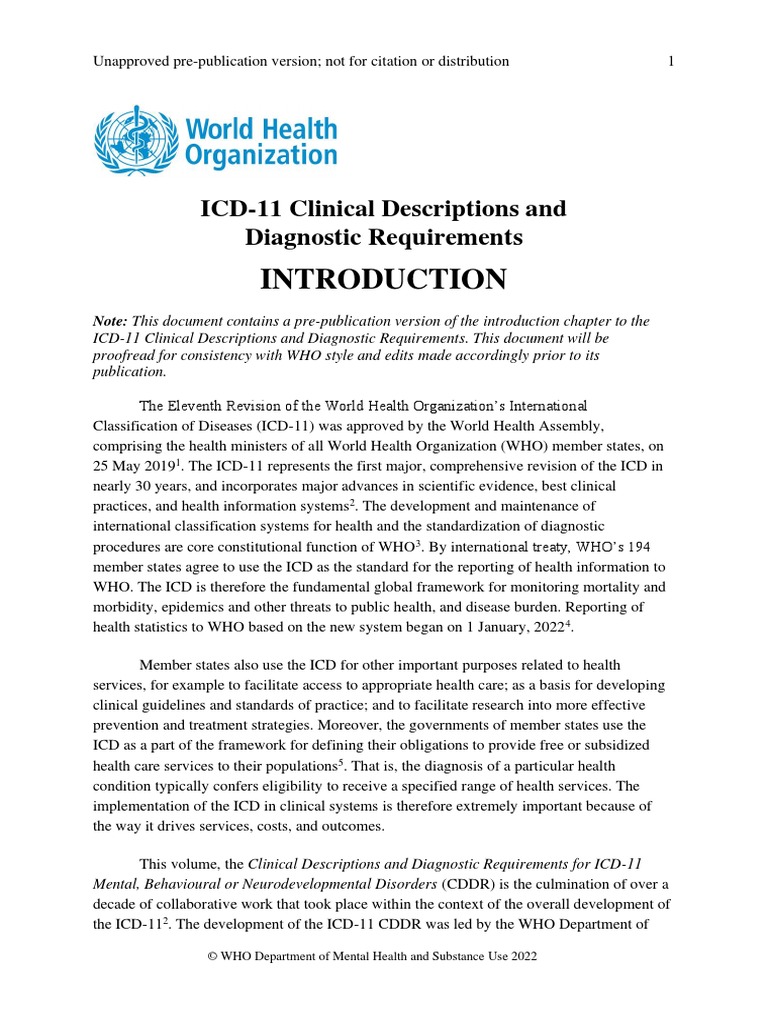 ICD-11 Clinical Descriptions and Diagnostic Requirements: © WHO ...