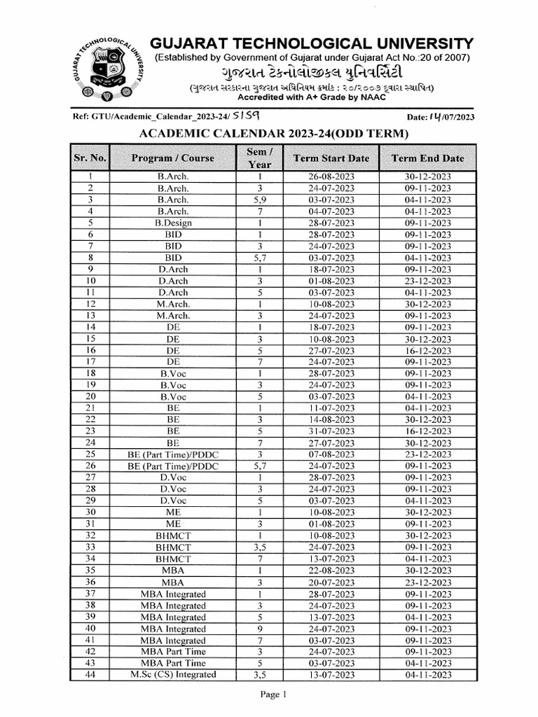 Academic Calendar 2023-24 - 215511 | PDF