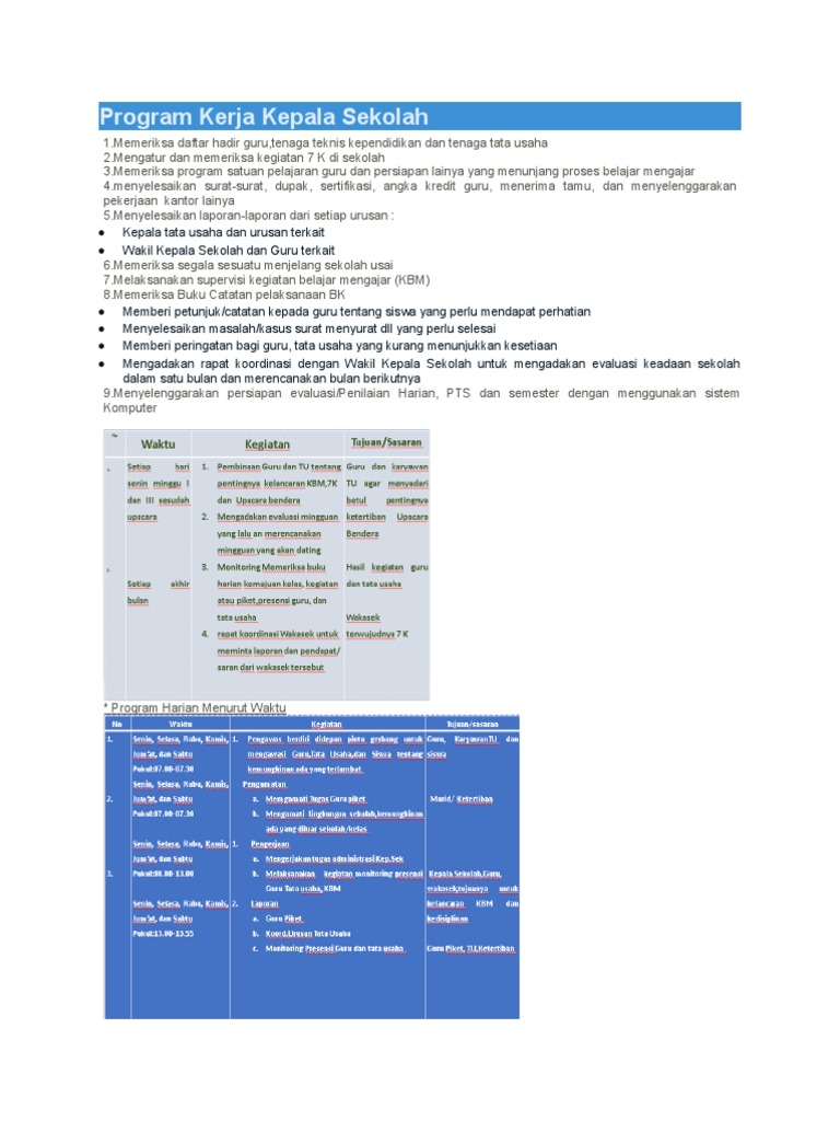 Contoh Program Kerja Kepala Sekolah | PDF
