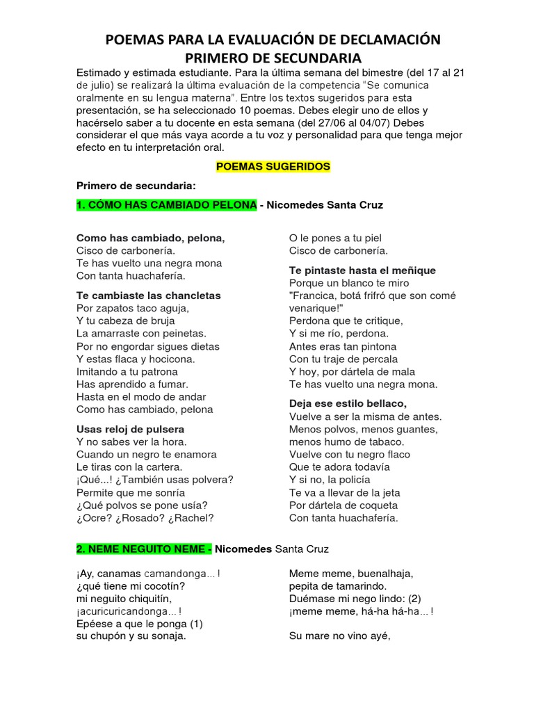 Poemas para Declamar de Primero de Secundaria-1 | PDF