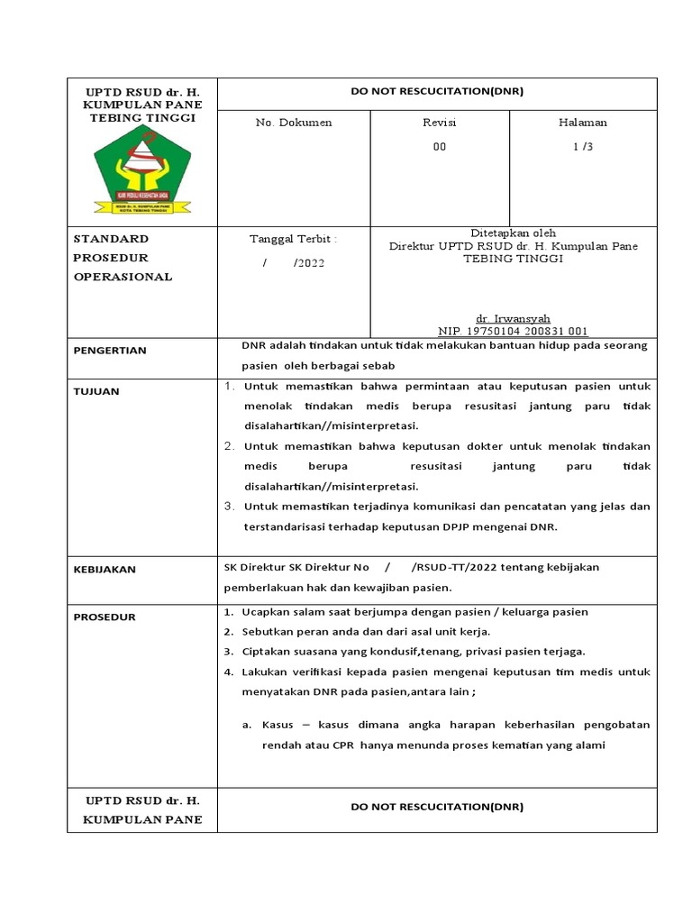 Spo DNR RSKP | PDF | Kesehatan Holistik | Sains & Matematika