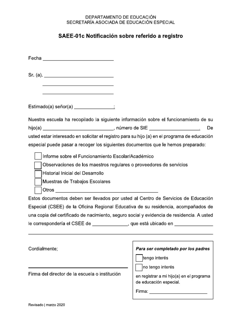 Saee 01c Notificacion Sobre Referido A Registro | PDF