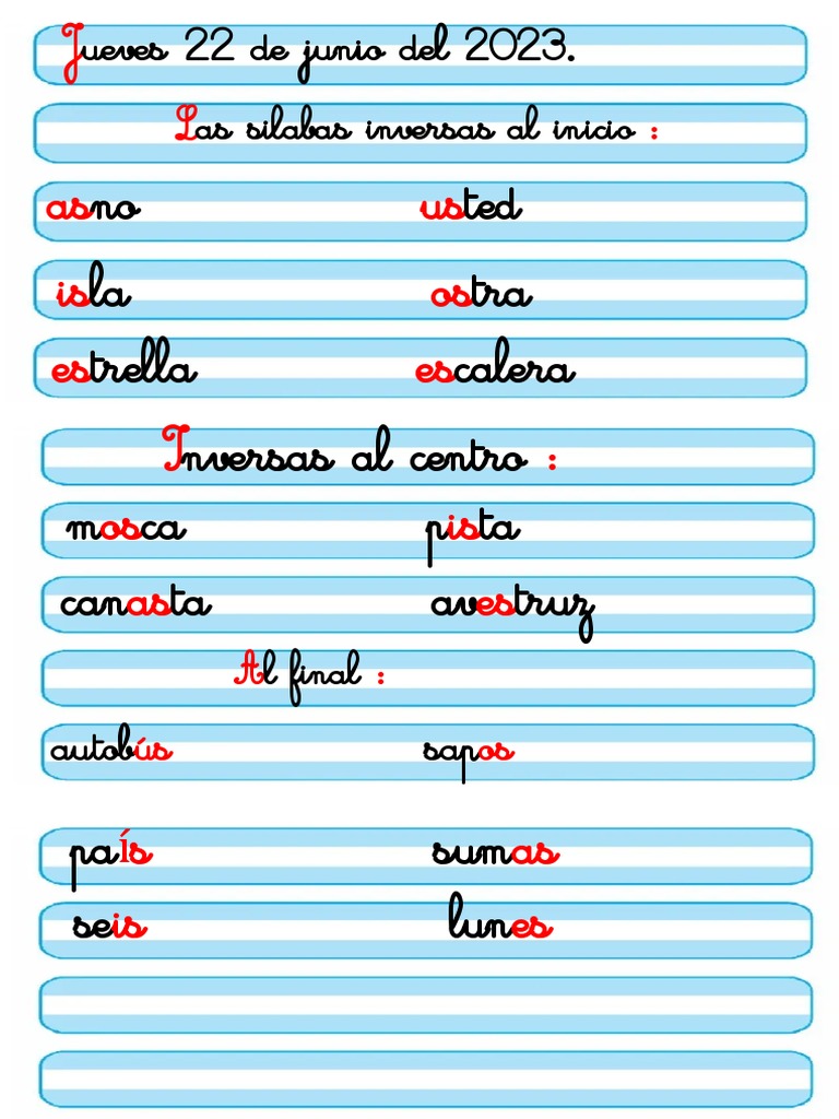 Palabras Con As, Es, Is, Os, Us - Cuaderno Comunicacion | PDF