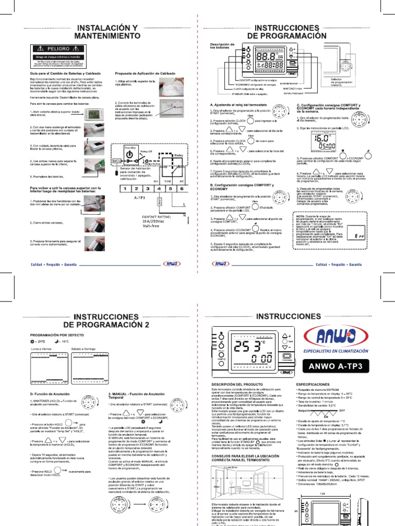 Original Manual A4 Termostato ANWO A-TP3 | PDF