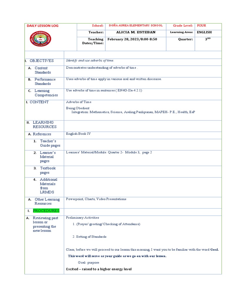 Exemplar-Cot - Ina Alice Esp | PDF | Learning | Teachers