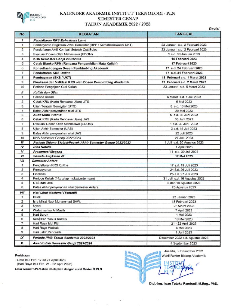 Kalender Akademik Semester Genap Ta 2022&2023 | PDF