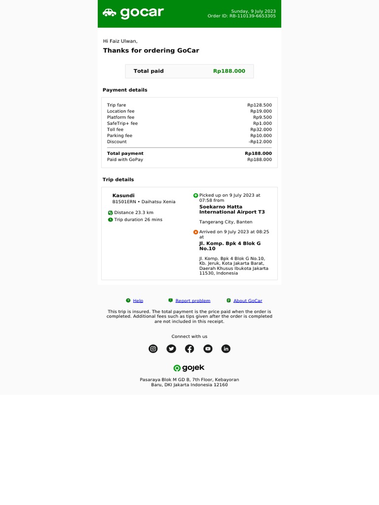 GoCar Trip Receipt - July 9, 2023 | PDF