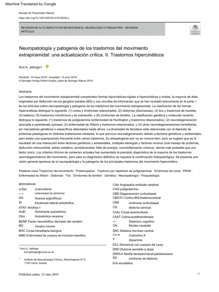 Neuropathology and Pathogenesis of Extrapyramidal Movement Disorders 2 ...