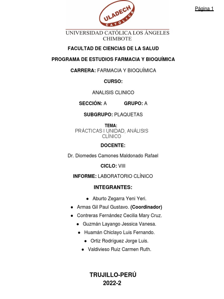Grupo-A Plaquetas - Practica - Informe Laboratorio Consolidado Sem 01 ...