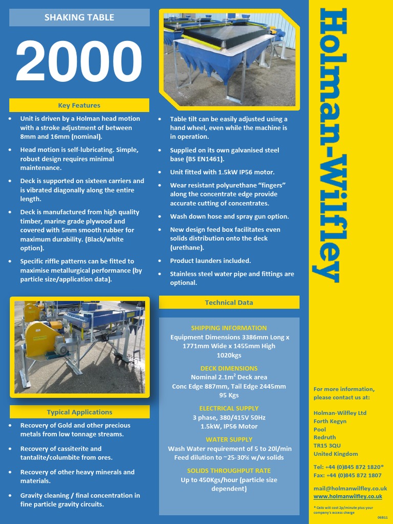 Holman-Wilfley Shaking Table Specs | PDF | Solid | Materials