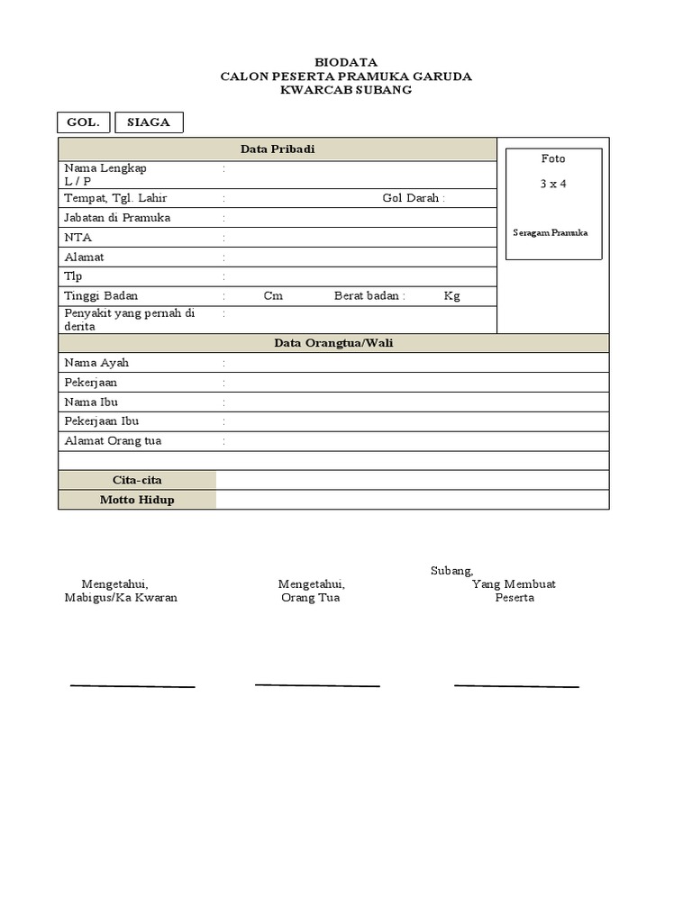 Dokumen - Tips - Biodata Peserta Pramuka | PDF
