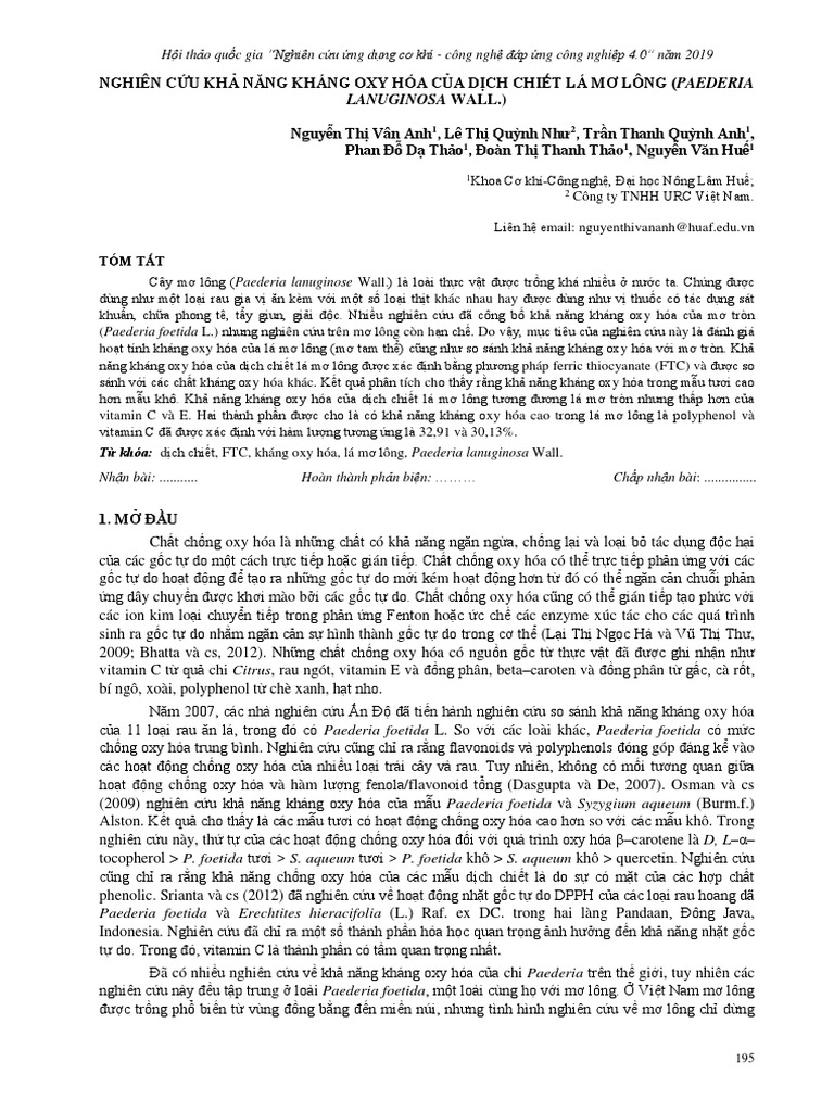 Nghien Cuu Kha Nang Khang Oxi Hoa Cua Dich Chiet La Mo Long | PDF