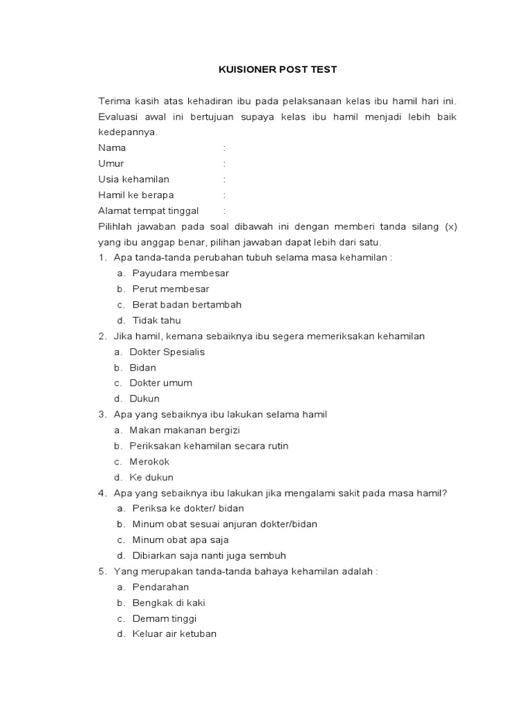 Kuisioner Post Test | PDF