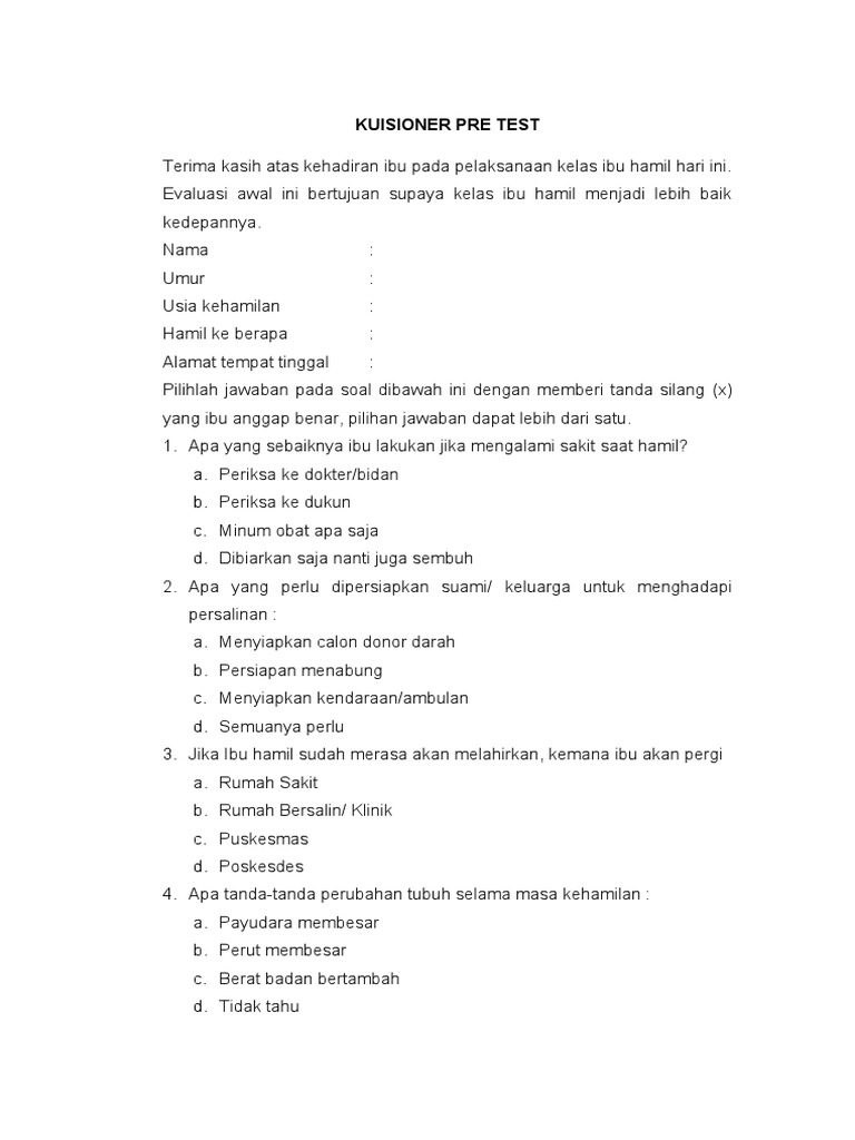 Kuisioner Pre Test | PDF
