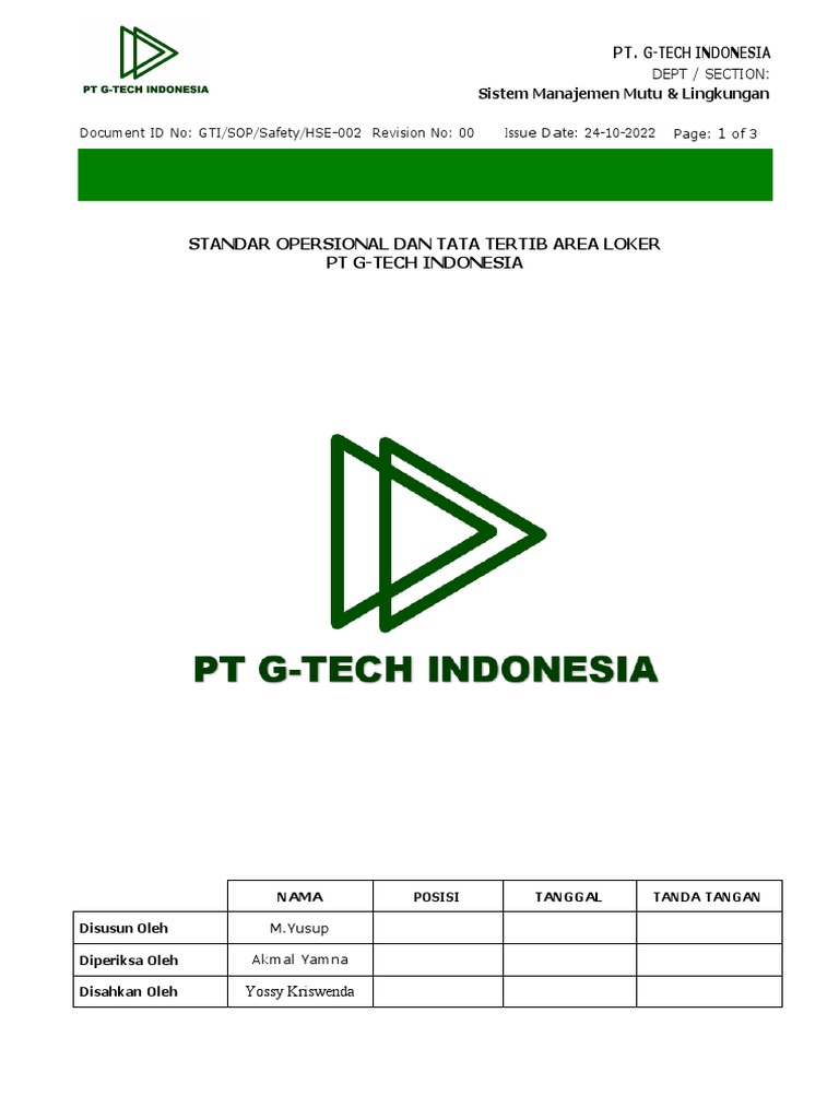 QSHE SOP Safety 002 Loker | PDF