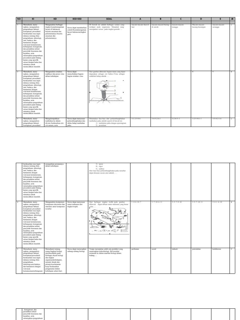 Template Soal Bio - Ipa Umbk | PDF