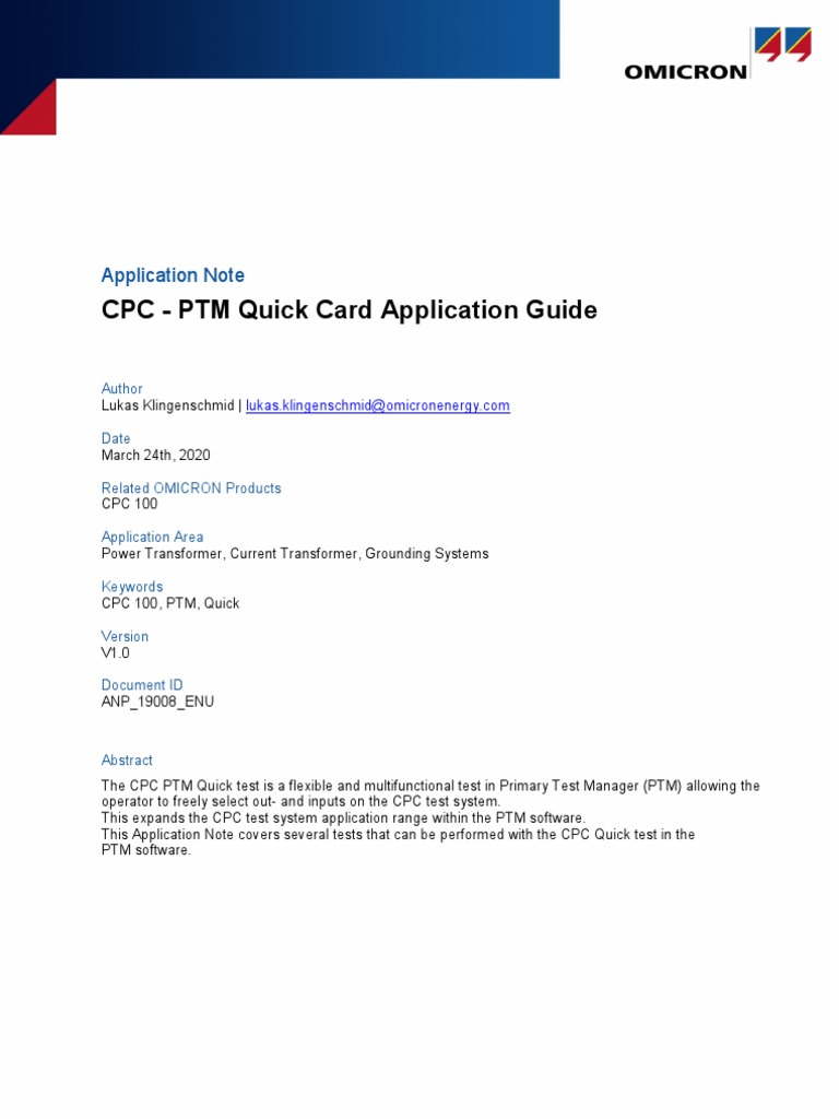 CPC 100 PTM Quick Test Application Guide 2020 ENU | PDF | Transformer ...