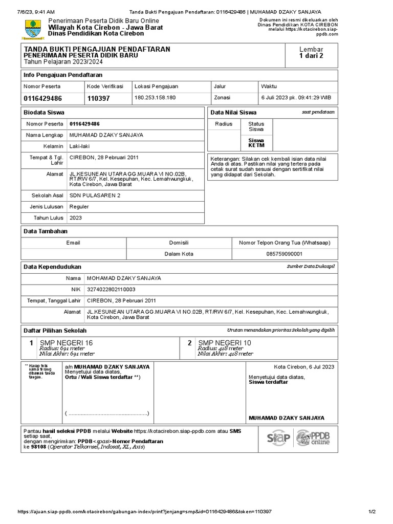 Tanda Bukti Pengajuan Pendaftaran | PDF