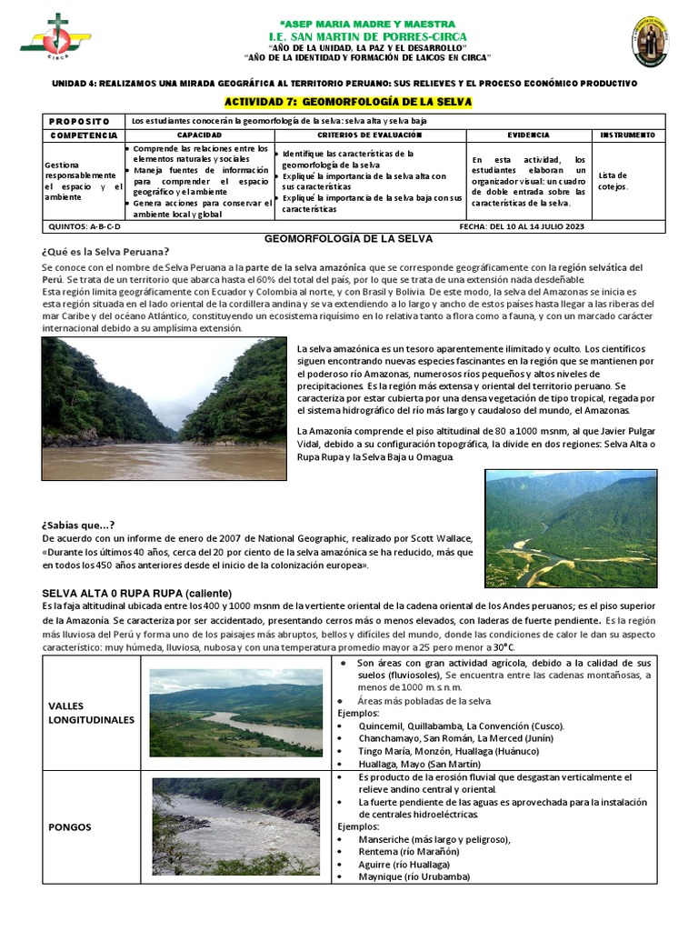 UNIDAD 4 PRACTICA 7 Y 8 CCSS-5° SEC A-B-C-D DEL 10 AL 14 JULIO 2023 | PDF | Deforestación | Perú