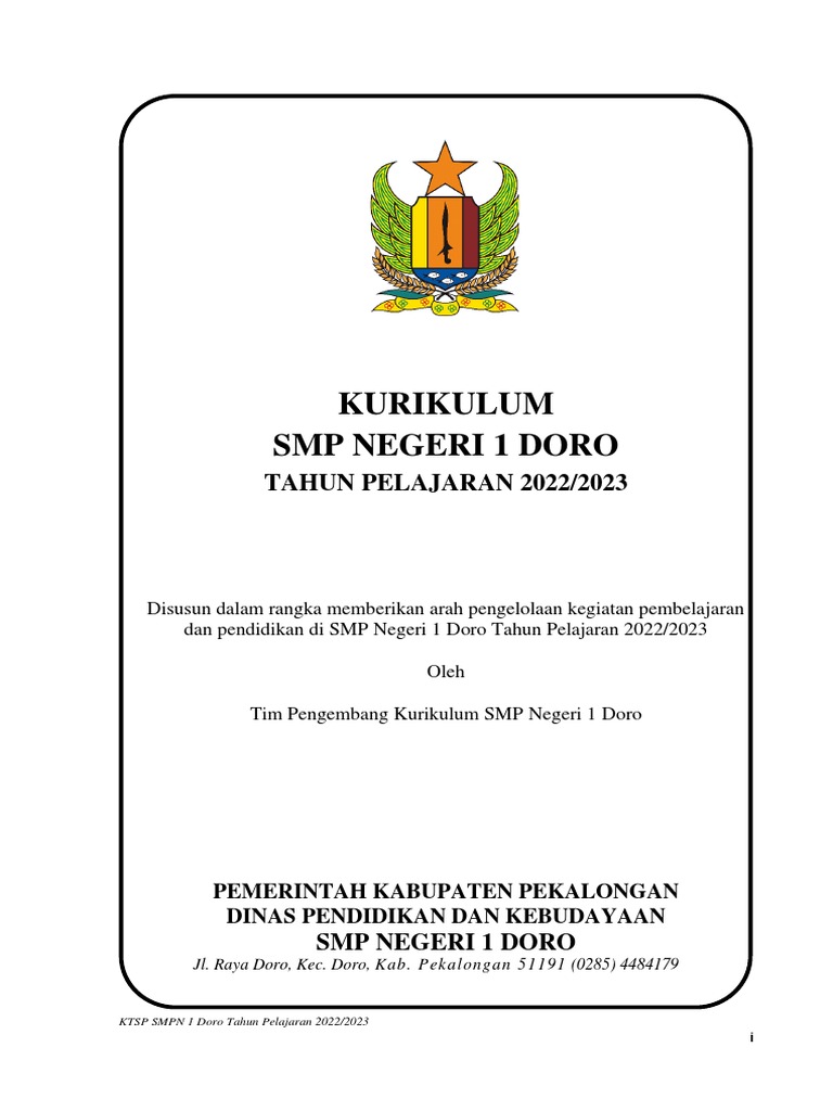 Cover Kurikulum SMPN 1 Doro 2022/2023 | PDF
