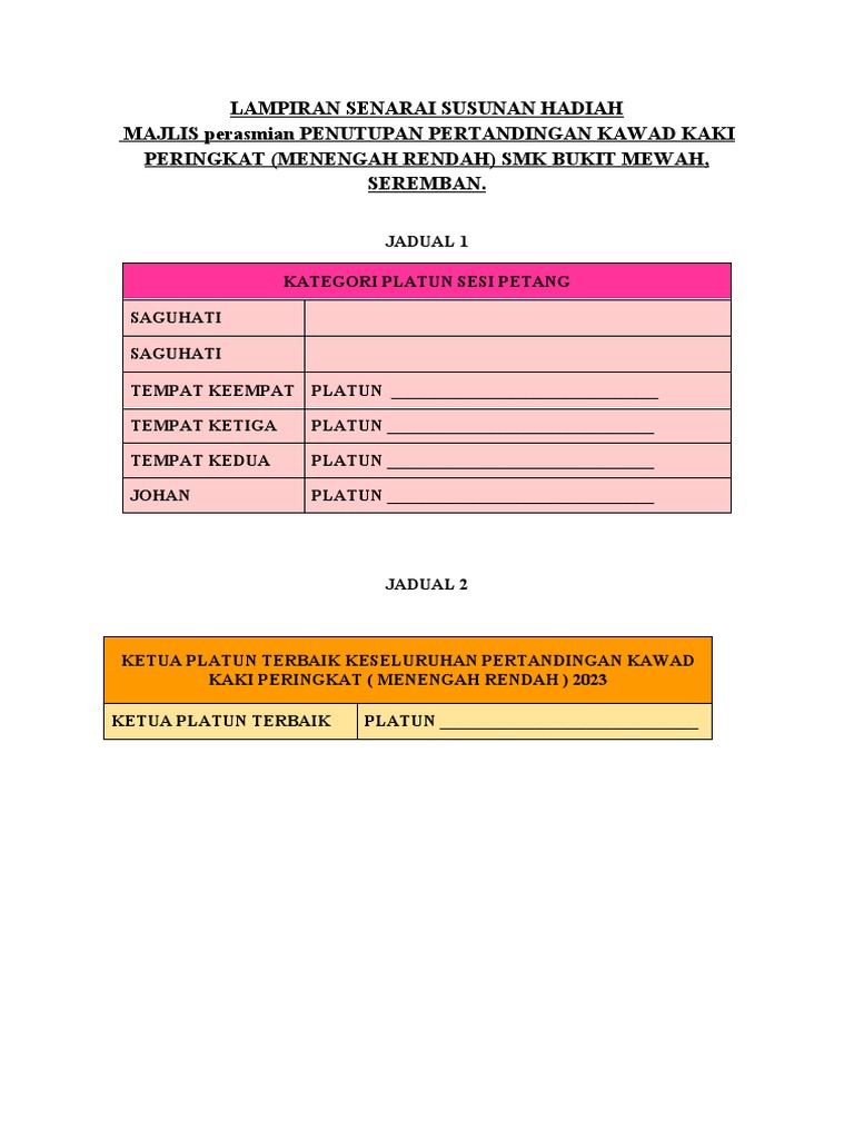 Lampiran Senarai Susunan Hadiah Petang | PDF