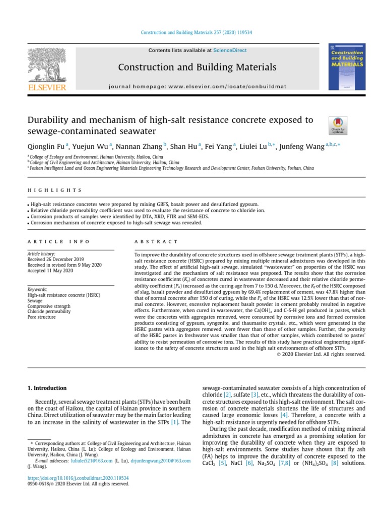 Durability and Mechanism of High-Salt Resistance Concrete Exposed To ...