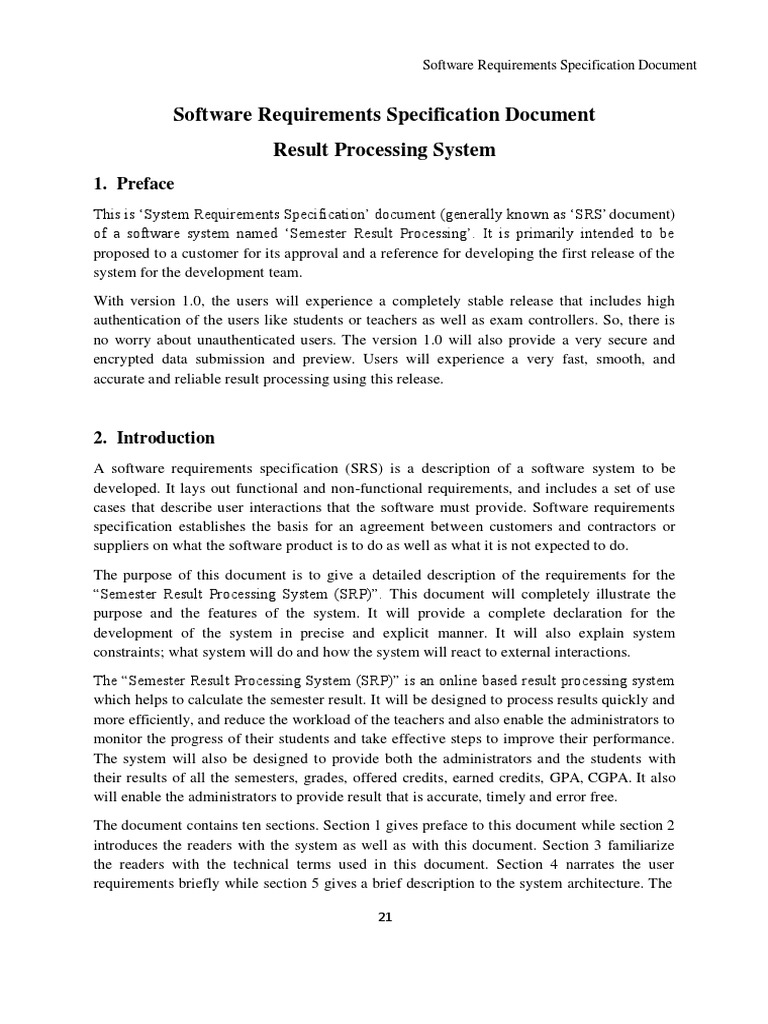 Srs of Semester Result Processing System or Sample of Srs | PDF | Use ...