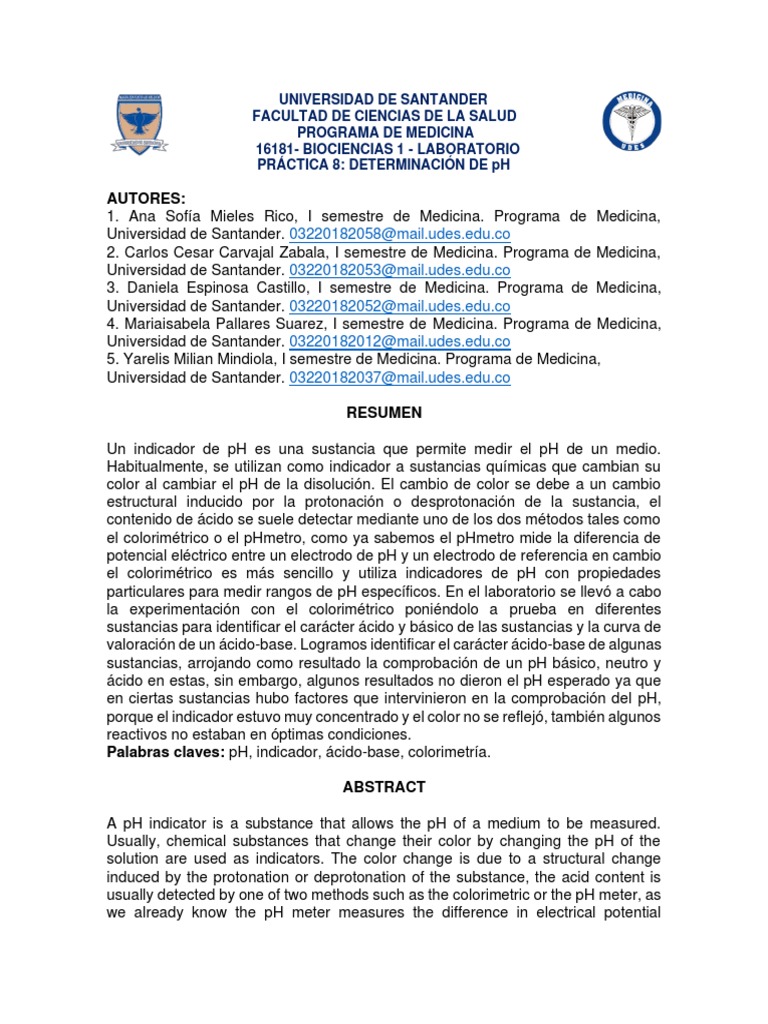 Informe de Determinación de PH | Descargar gratis PDF | Ph | Química Física