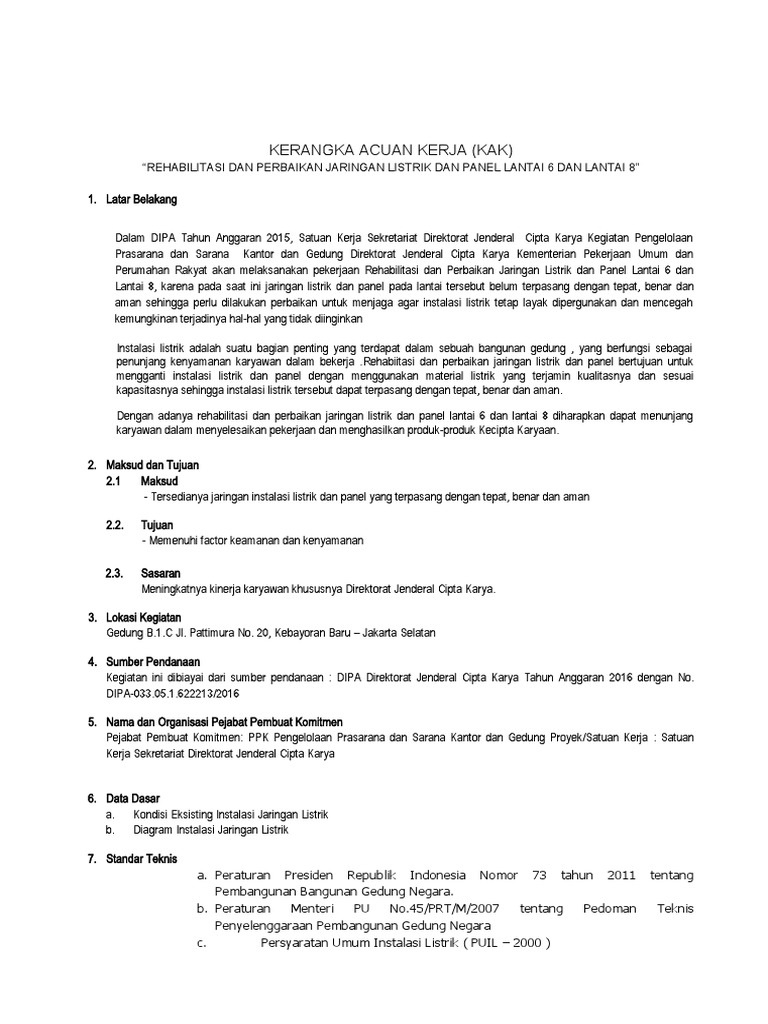 01b.KAK - Rehab Jaringan Listrik Dan Panel | PDF