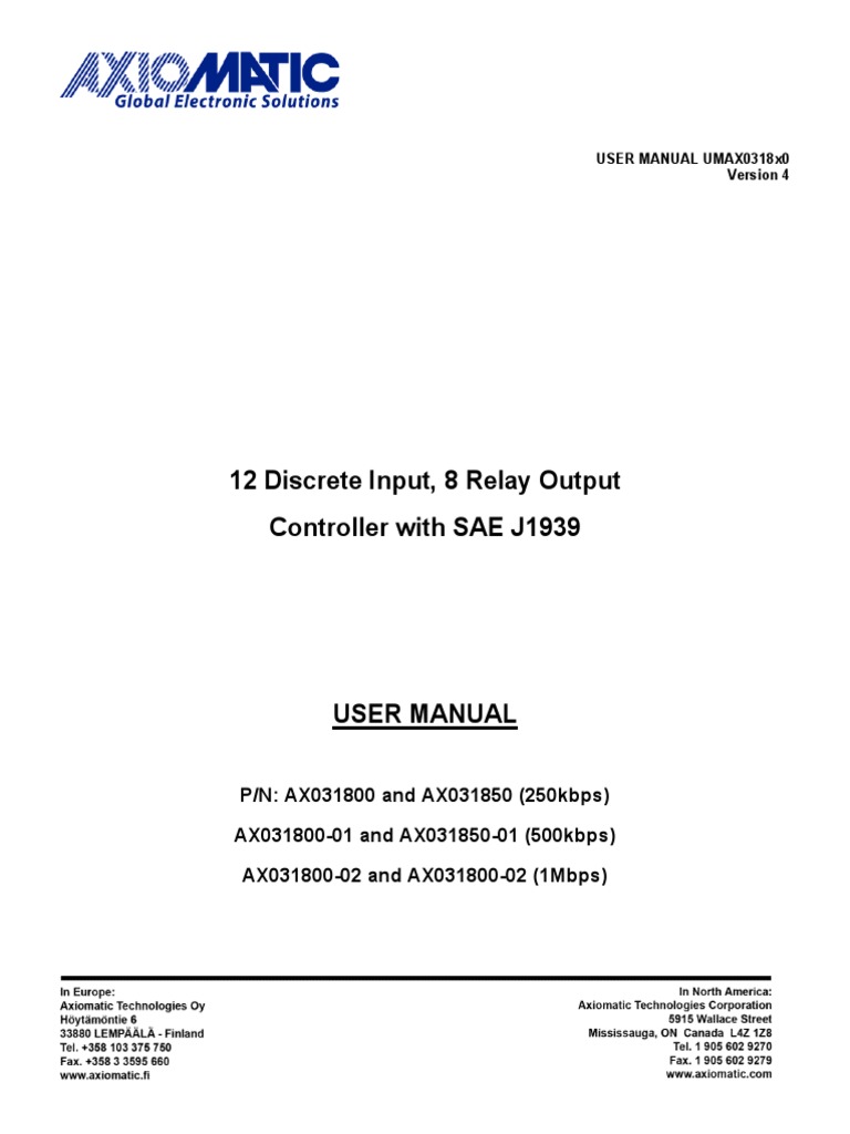 Axiomatic Manual UMAX0318x0 | PDF | Relay | Parameter (Computer Programming)