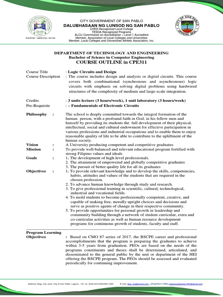 Logic Circuits And Design Course Outline 311 Pdf Logic Gate Engineering