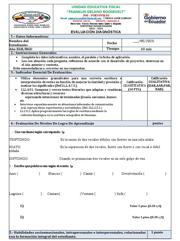 Evaluación Diagnóstica Decimo | PDF | Comunicación humana | Fonética