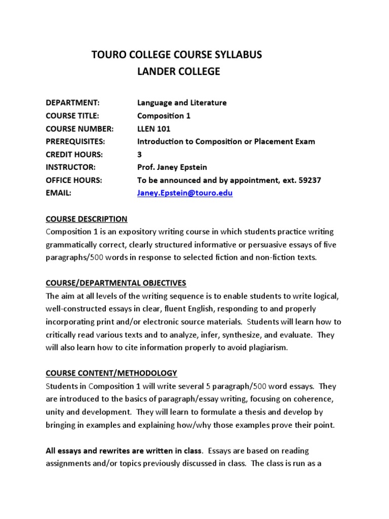 New Comp 1 Syllabus | PDF | Essays | Learning