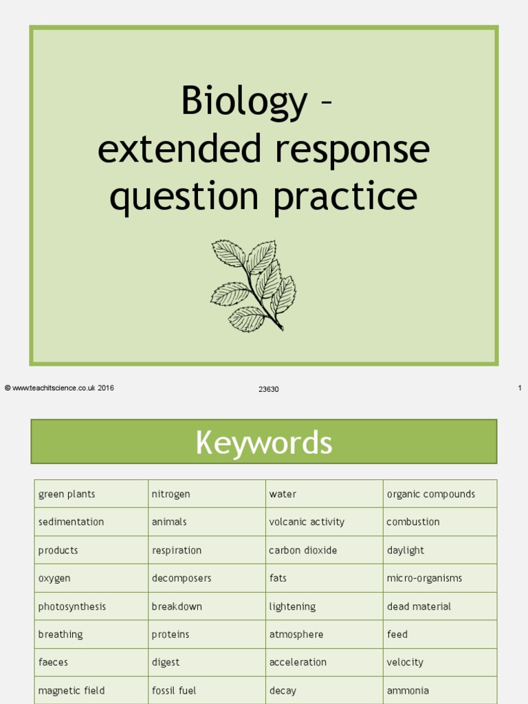 Biology - Extended Response Question Practice: © WWW - Teachitscience ...